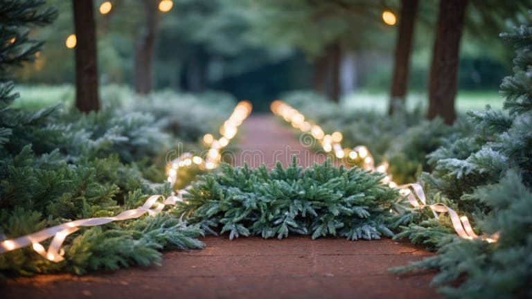 Romantic Winter Wedding Path Decorated with Evergreen Branches and ...