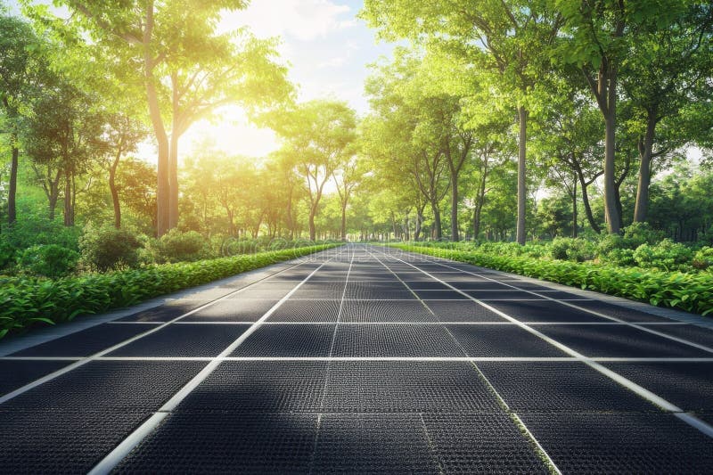 Serene Pathway Lined with Trees Illuminated by Sunlight in a Peaceful ...