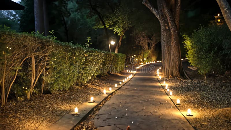 Enchanting Pathway Illuminated by Candlelight Stock Video - Video of ...