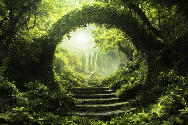 Serene Pathway through a Lush Forest Portal Leading To a Hidden ...