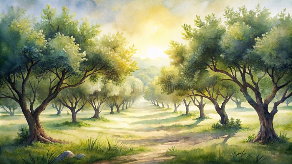 Serene Pathway through a Sunlit Grove of Ancient Trees. Generative AI ...