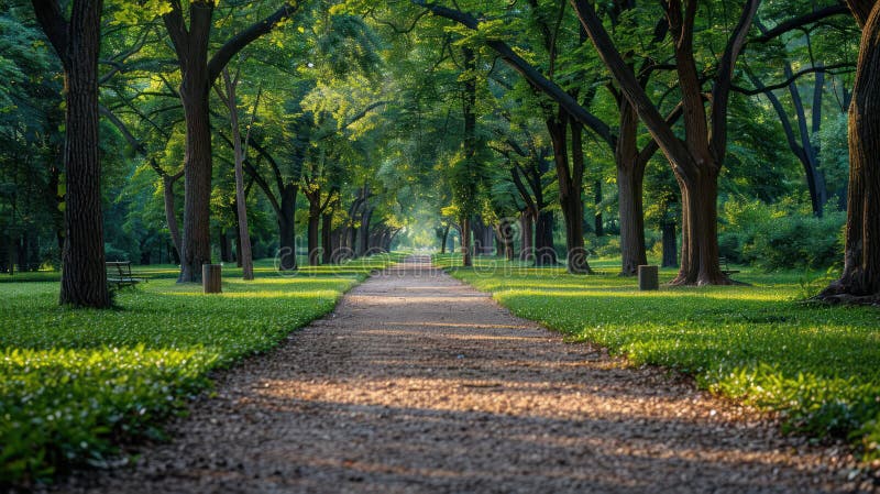 Serene Pathway: Trees and Footpath in a Beautiful Park Stock Illustration - Illustration of pure ...