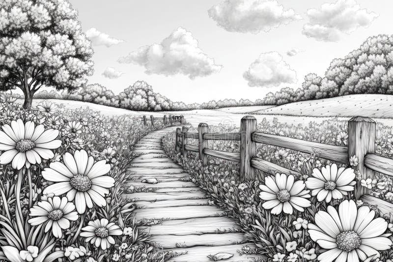 A Serene Pathway Winds Its Way through a Vibrant Field of Colorful ...