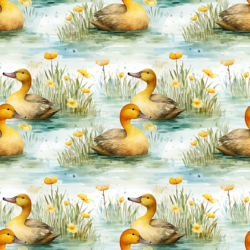 A Serene Pattern of Ducks Floating among Water Plants Stock ...