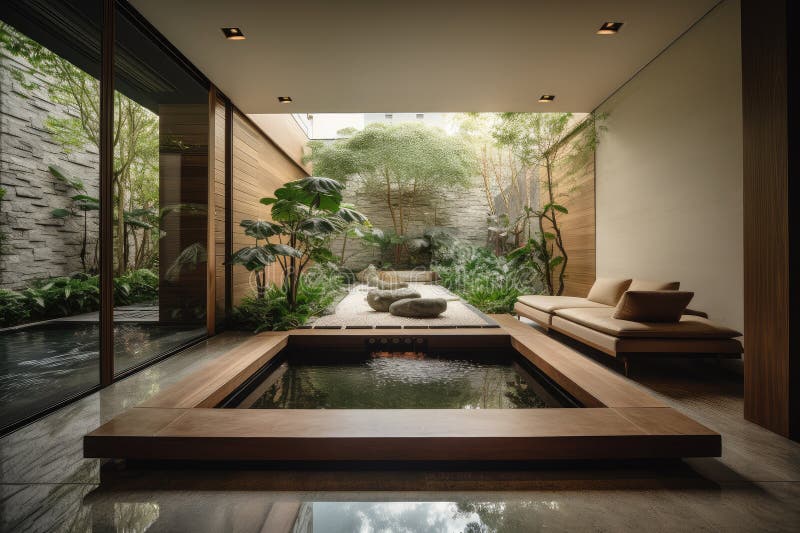 A Serene and Peaceful Room, with Greenery and a Water Feature Stock ...