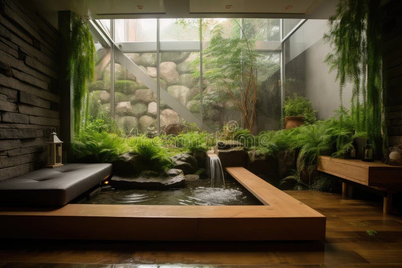 A Serene and Peaceful Room, with Greenery and a Water Feature Stock ...
