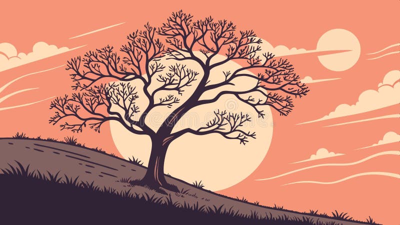 Serene Peach Tree in Bloom, a Symbol of Spring and Growth Vector Design ...