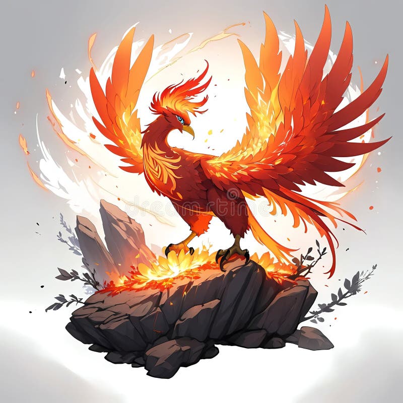 Phoenix Perched on a Rock Flame Phoenix Tattoo Stock Illustration ...