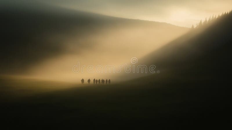 Misty Valley Pilgrimage Procession at Dawn - Spiritual Journey in ...