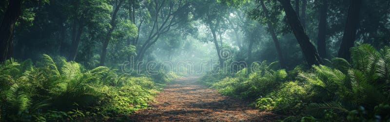 Pine Forest Pathway Walking through a Serene Green Wonderland Stock ...