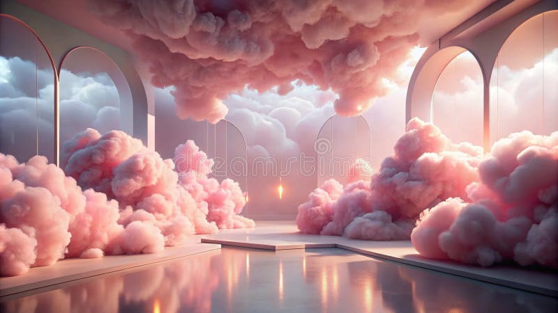 Serene Pink Cloud Formations within a Minimalist Arched Structure ...