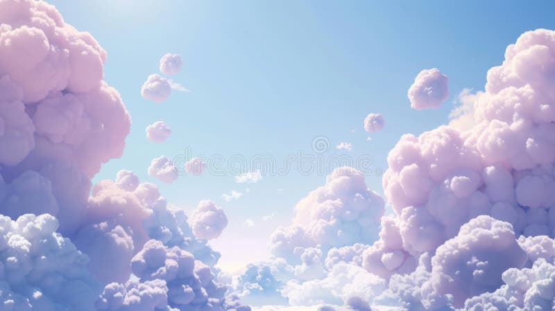Serene Pink Cloudscape with Soft Blue Sky and Floating Bubbles Stock ...