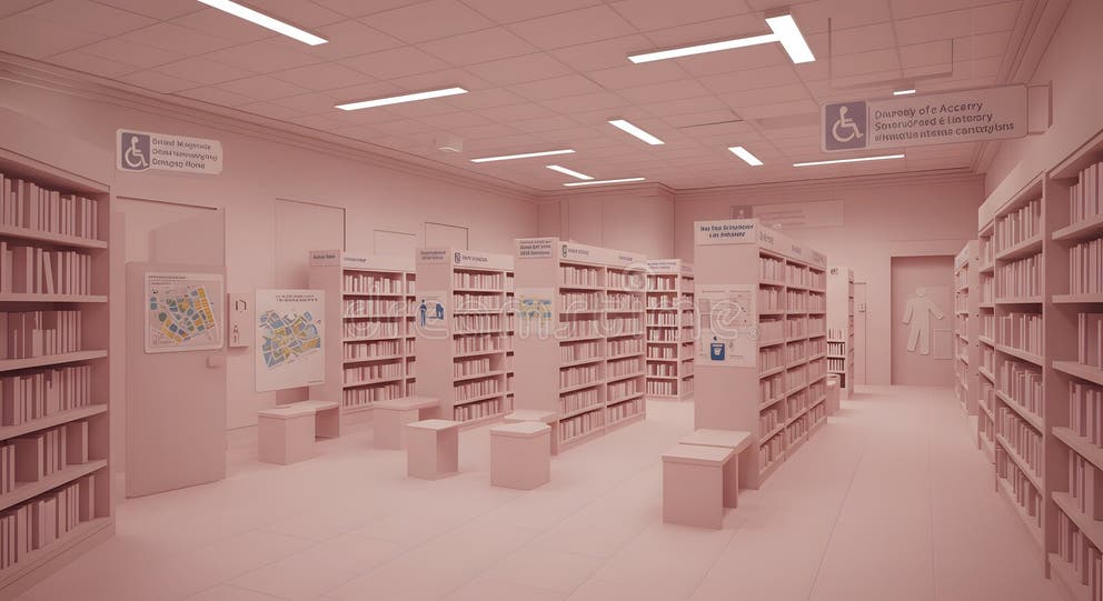 A Serene Pink Library Architectural Rendering: Interior Design ...