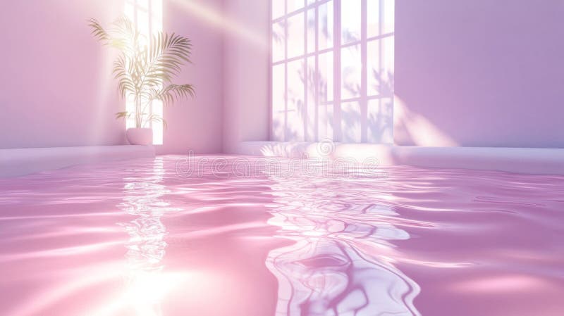 Serene Pink Pool with Sunlight Streaming through Window Stock ...