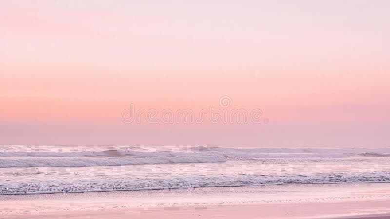 Serene Pink Sunrise Over Calm Ocean Waves on Sandy Beach Stock Image ...
