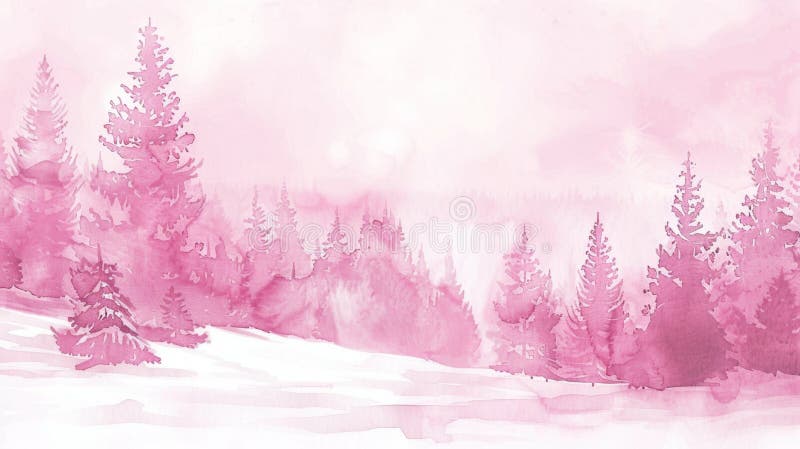 Serene Pink Watercolor Winter Forest Landscape Stock Image - Image of ...
