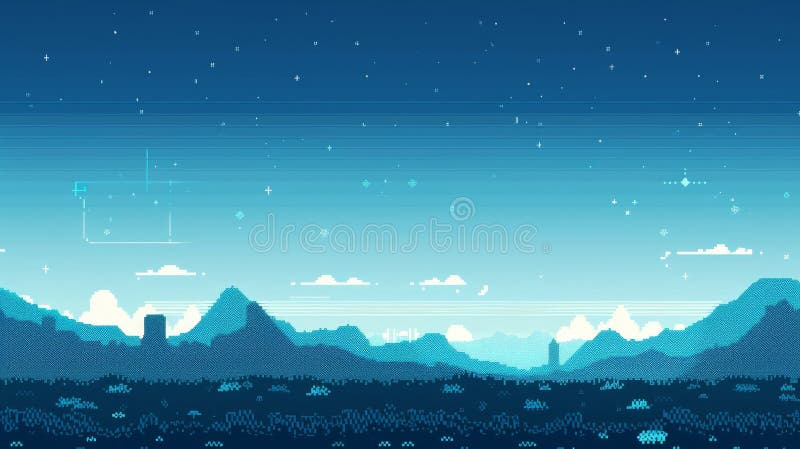 Pixelated Starry Night Sky with Bright Moon, Retro 8-bit Clouds, and ...
