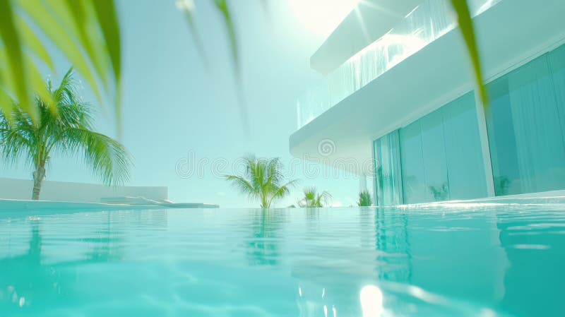 A Serene Pool Scene Featuring a Palm Tree Elegantly Framed in the ...