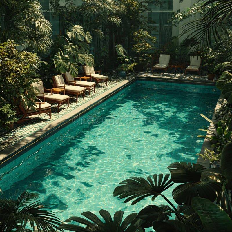 Lush Pool Retreat stock photo. Image of outdoors, relaxation - 373679566