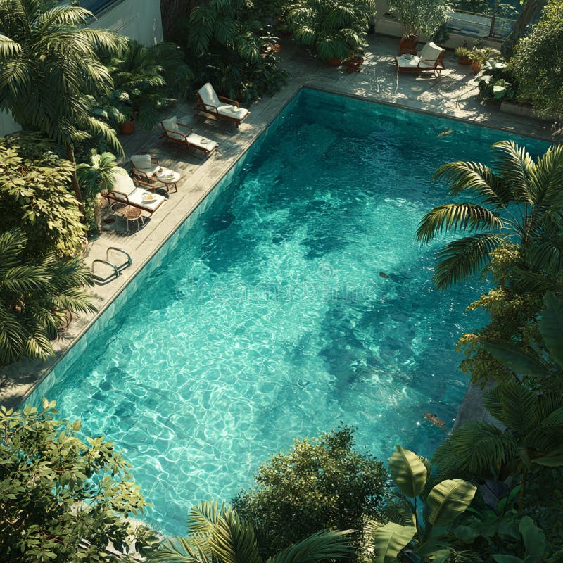 Lush Pool Retreat stock image. Image of oasis, blue - 373679573