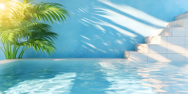 Serene Poolside Oasis, Palm Tree, Steps, and Blue Royalty Free Image ...