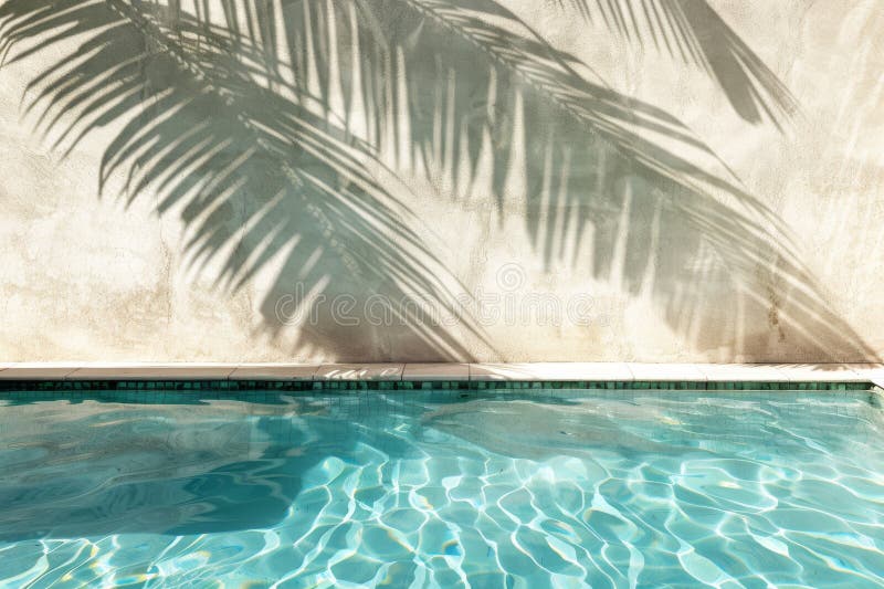 Serene Poolside Scene with Palm Leaf Shadows on Water Stock Photo ...