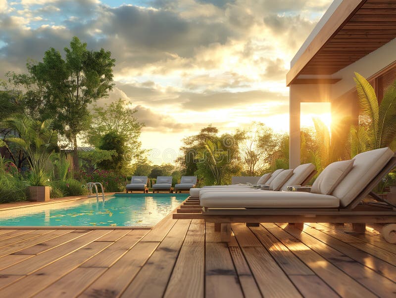 Serene Poolside at Sunset stock photo. Image of sunset - 321148856