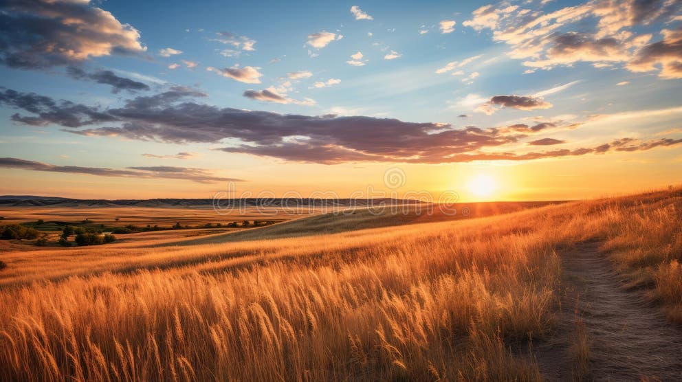 Serene Prairie Scenery Backdrop Stock Illustration - Illustration of ...