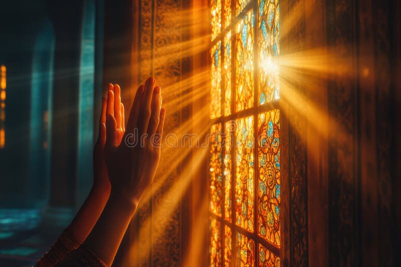 Serene Prayer and Reflection at Ornate Window in a Captivating ...