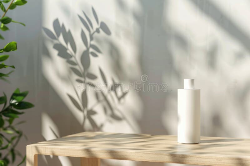 Serene Product Display with Shadow Patterns on Wooden Table Stock ...