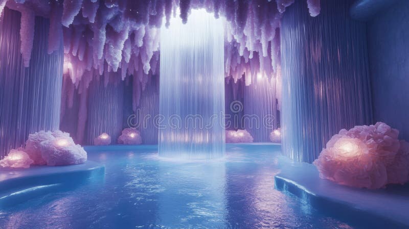 Serene Purple and Pink Crystal Cave Waterfall Spa Stock Illustration ...