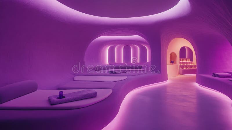 Serene Purple Spa Interior with Organic Curves Stock Illustration ...