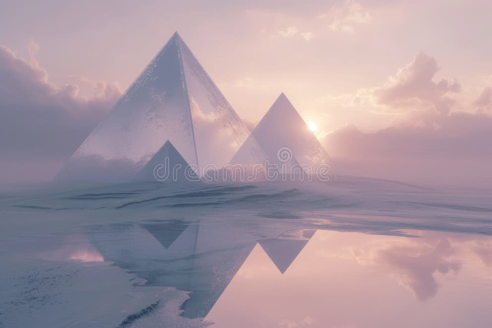 Serene Pyramid Landscape at Dusk with Reflection Stock Illustration ...