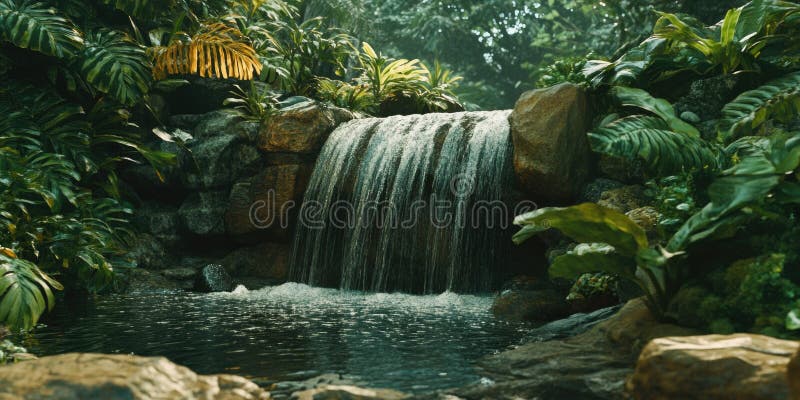 Serene Rainforest Waterfall Stock Photo - Image of scene, lush: 386105760