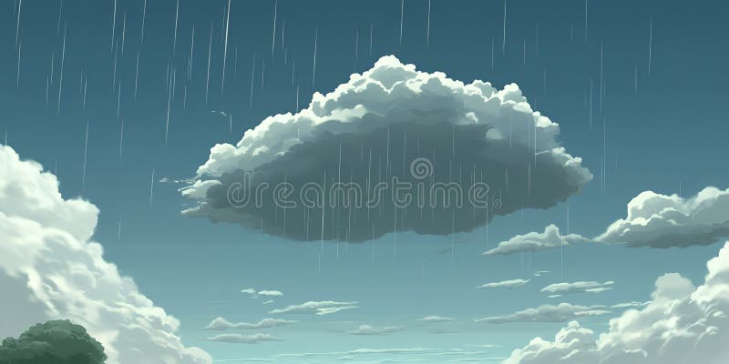 Serene Rainy Day Sky Cloudscape Soft Rain Falling from a Large Cumulus ...