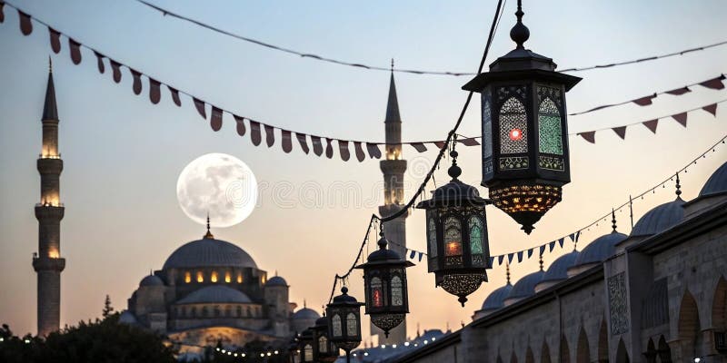 Ramadan Background with Moon Sighting Stock Illustration - Illustration ...