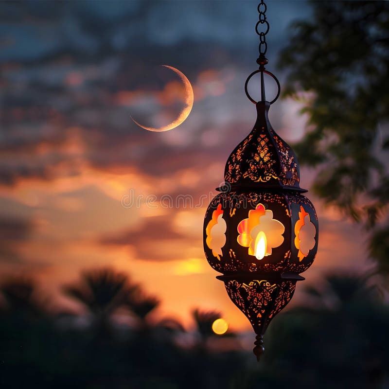 Serene Ramadan Sunset with Illuminated Lantern Stock Illustration ...