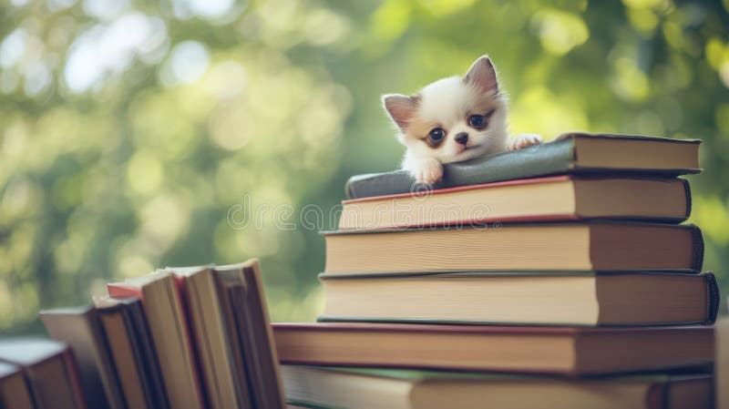 Stack of Books with Tiny Animals Peeking Out in a Calm Reading ...