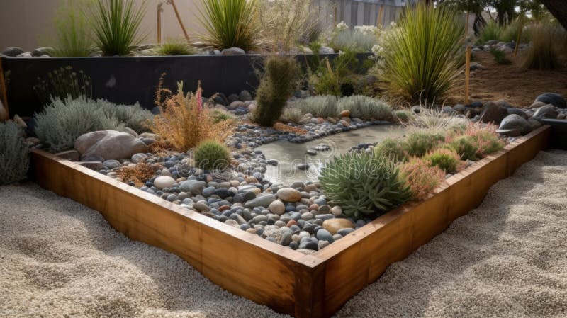 Serene Rectangular Water Feature Surrounded by Gravel and Succulents ...