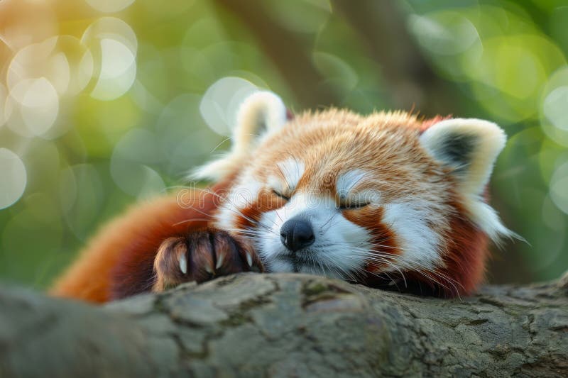 Red Panda Sleeping Tree Branch Nature Wildlife Relaxation Stock Photos ...