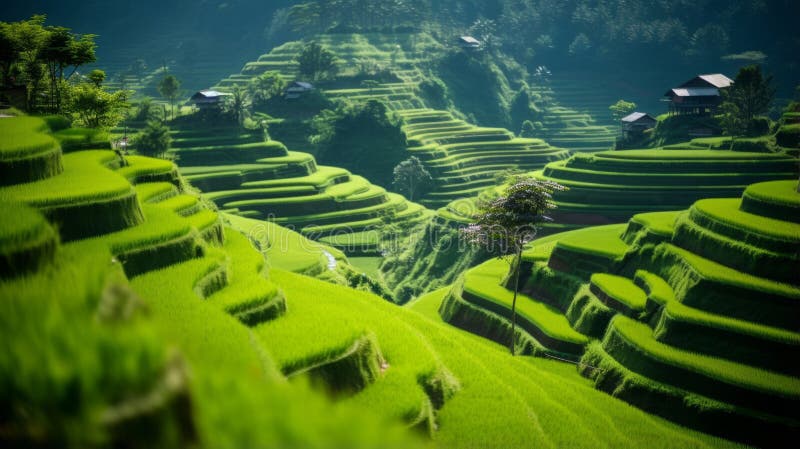 A Serene Rice Paddy Field with Terraced Levels Stock Image - Image of ...