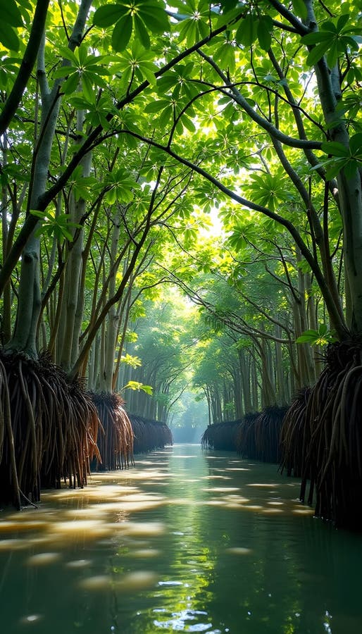 Mangrove River stock illustration. Illustration of green - 391693439
