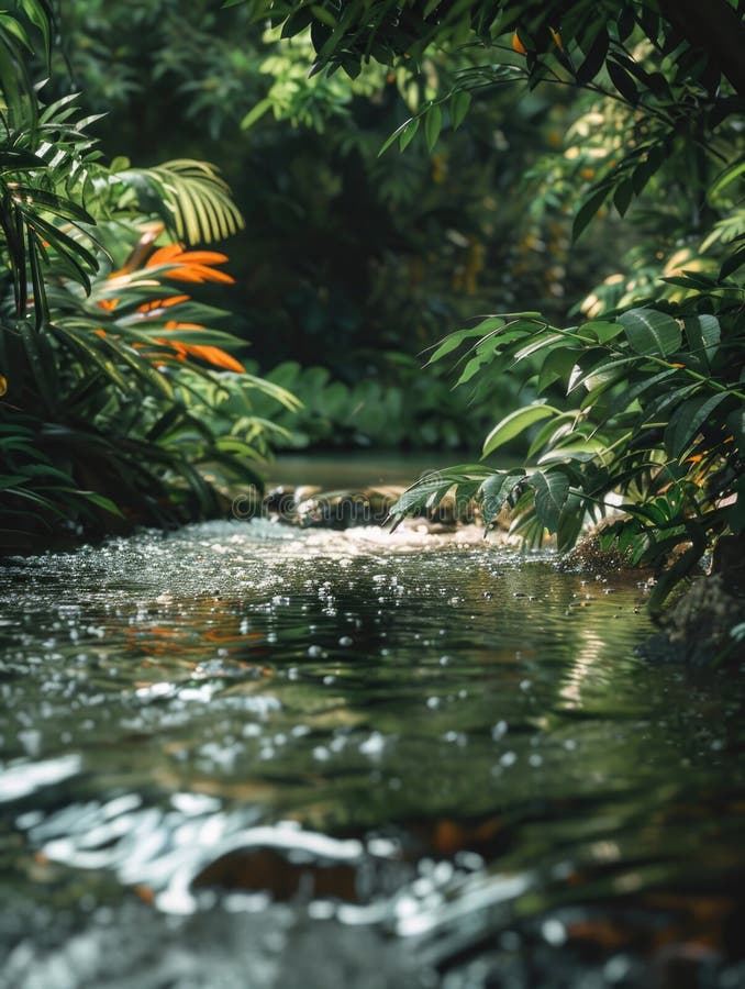 A Serene River Runs through a Dense Green Forest, Perfect for Nature ...