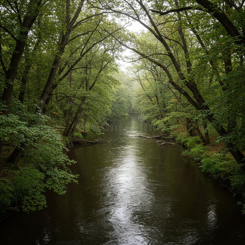 Serene River Scene with Lush Green Trees Arching Over the Water ...