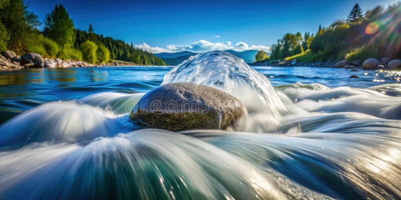 Serene River Water Cascading Over Smooth River Rock in a Picturesque ...