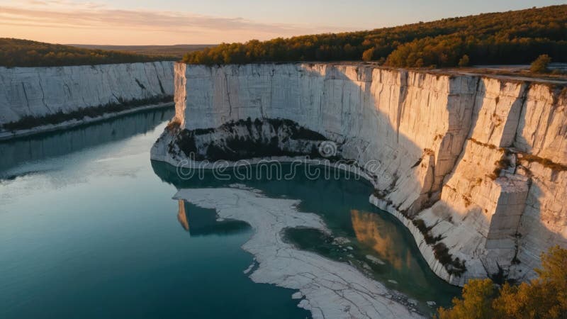 Stunning Aerial View of Turquoise Lake Surrounded by White Cliffs at ...