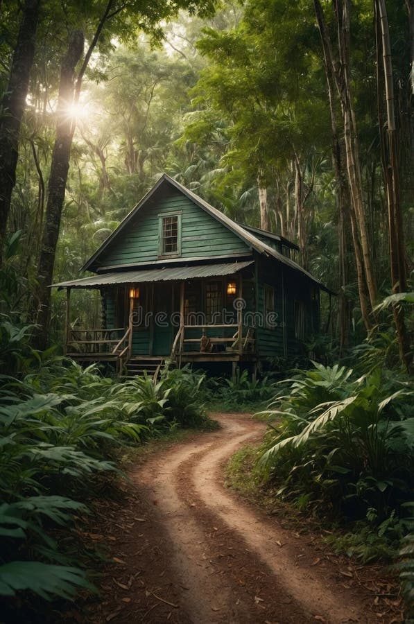 Secluded Green Cabin Nestled Deep within a Lush Tropical Forest Stock ...