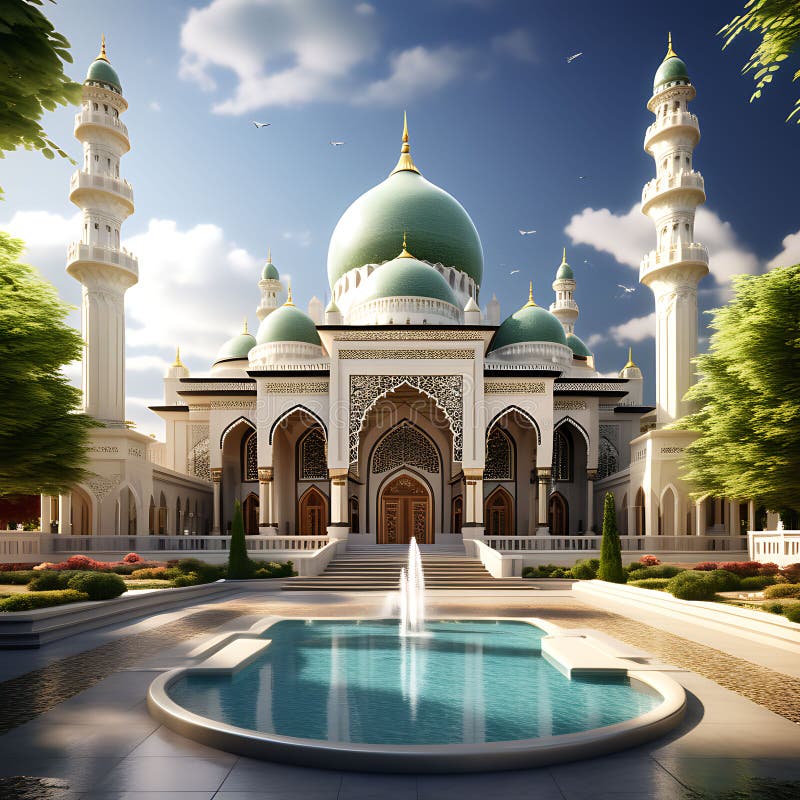 Serene Sanctuary: 3D Realistic Render of a Mosque Stock Illustration ...