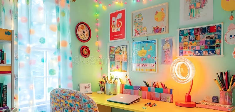 Serene Sanctuary: Tranquil Yellow Study Room. Side View Stock ...