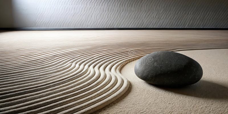 Serene Sand Garden with Smooth Dark Stone, a Visual Meditation on ...